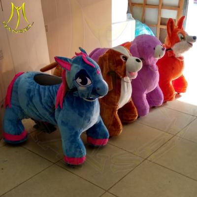 China Hansel amusement kids horse ride on wheels plush animal electric scooter wholesale for sale