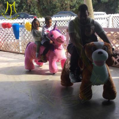 China Hansel popular 4 wheels battery powered Walking plush animal ride for game center for sale