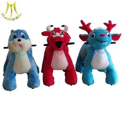 China Hansel wholesale amusement park animal electric ride large plush ride toy on wheels for sale
