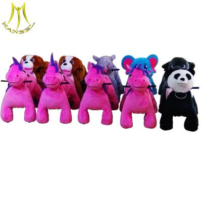 China Hansel cheap eletronic kids coin operated walking plush animal scooter ride for sale