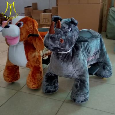 China Hansel  2018 commercial used motorized plush riding animal coin rider on wheels for children for sale