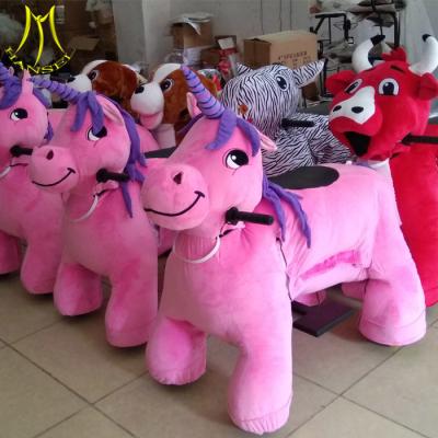 China Hansel funny kids ride on coin operated plush unicorn animal kiddie ride for park for sale
