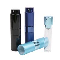China 0.2OZ 6ml Flat Shoulder Perfume Atomizers Round Aluminum Perfume Spray Bottle for sale