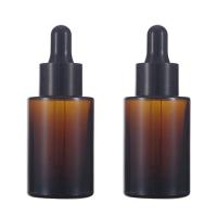 China Round Amber Glass Cosmetic Serum Essential Oil Bottle 15ml 30ml 50ml for sale