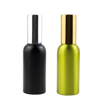 China Metal Press Pump Golden Matte Black Aluminum Bottle For Cosmetics for sale