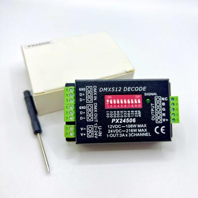 China DC 12V LED DMX Decoder , Px24506 Dmx512 Decoder For RGB Strip Lights for sale