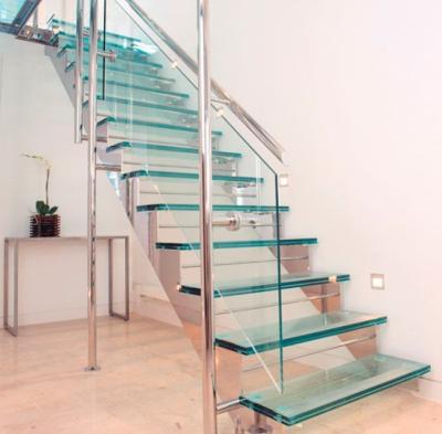 China Modern Glass Step Straight Staircase with Stainless Steel Glass Railing 700-1800mm for sale