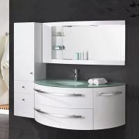 China Modern Floating Bathroom Vanity 1200mm Green Glass Top White Glossy Cabinet for sale