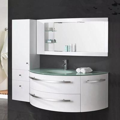 China Modern Floating Bathroom Vanity 1200mm Green Glass Top White Glossy Cabinet for sale