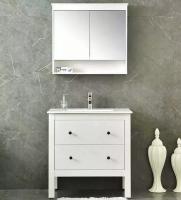 China Modern Solid Wood Bathroom Cabinet Vanity Furniture Single Sink Unit for sale