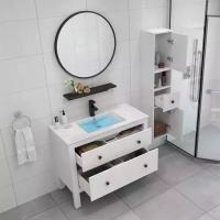 China Modern Solid Wood Bathroom Cabinet Vanity Furniture Single Sink Unit for sale