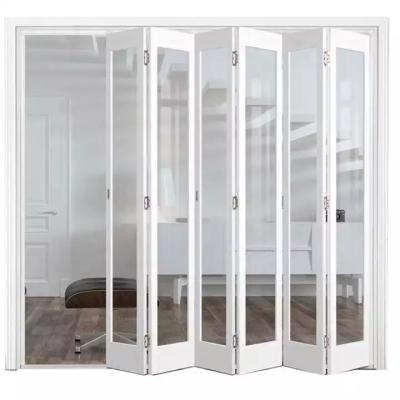China Exterior Customized Plastic Folding Door UPVC Frame 2.2mm Glass Accordion Bifold for sale