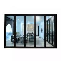 China Anti Pinch Hand Aluminum Sliding Bifold Door 6060-T66 2.0mm Brown Glass for sale