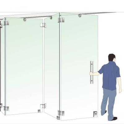China Interior Frameless Folding Glass Door 2500-4000mm Sliding Bifold for Balcony Sun Room for sale