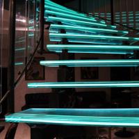 China Modern LED Curved Steel Stairs Customized Luxury Powder Coat SUS304 10mm Glass Thread for sale