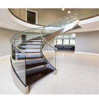China Modern LED Curved Steel Stairs Customized Luxury Powder Coat SUS304 10mm Glass Thread for sale