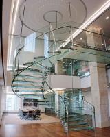 China Modern LED Curved Steel Stairs Customized Luxury Powder Coat SUS304 10mm Glass Thread for sale