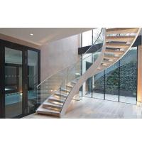 China Modern LED Curved Steel Stairs Customized Luxury Powder Coat SUS304 10mm Glass Thread for sale