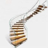 China Modern LED Curved Steel Stairs Customized Luxury Powder Coat SUS304 10mm Glass Thread for sale