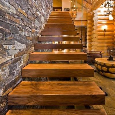 China Acacia Wood Floating Stair Treads Straight Design for Living Room 1200mm for sale