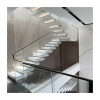 China Custom Sintered Stone LED Staircase 20 Steps Zig Zag Stainless Steel Stringer for sale