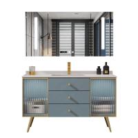 China Modern LED Mirror Bathroom Vanity Set with 20mm Quartz Countertop and MDF Cabinets for sale
