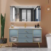 China Modern LED Mirror Bathroom Vanity Set with 20mm Quartz Countertop and MDF Cabinets for sale