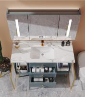 China Modern LED Mirror Bathroom Vanity Set with 20mm Quartz Countertop and MDF Cabinets for sale