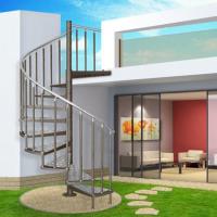 China Outdoor Powder Coated Carbon Steel Spiral Staircase Customized Size 50.8mm Handrail for sale