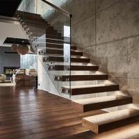 China Modern Wood Floating Staircase Design for Indoor Commercial Building 300mm Stringer for sale