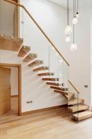 China Modern Wood Floating Staircase Design for Indoor Commercial Building 300mm Stringer for sale