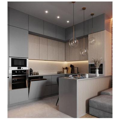 China Japanese Style Kitchen Island Cabinet with Sink Gray Matt Finish 1200mm Solid Birch Wood for sale