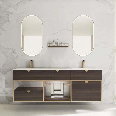 China Double Sink Solid Wood Bathroom Vanity Cabinet 15mm Plywood 5mm Mirror Modern European for sale