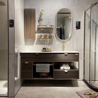 China Double Sink Solid Wood Bathroom Vanity Cabinet 15mm Plywood 5mm Mirror Modern European for sale