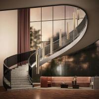 China Carbon Steel Custom Curved Staircase , Marble Tread Arc Staircase for sale
