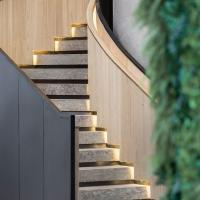 China Carbon Steel Custom Curved Staircase , Marble Tread Arc Staircase for sale