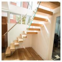 China Solid Wood Floating Staircase , Timber Steps Indoor Wood Stairs for sale