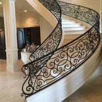 China 12mm Tempered Glass Wrought Iron Wooden Curved Staircase for Iron Balustrade for sale