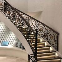 China 12mm Tempered Glass Wrought Iron Wooden Curved Staircase for Iron Balustrade for sale