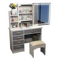 China White LED Dressing Table with Push-Pull Mirror 120cm Makeup Desk for Bedroom for sale