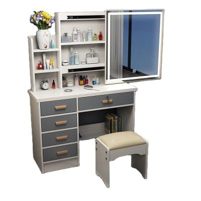China White LED Dressing Table with Push-Pull Mirror 120cm Makeup Desk for Bedroom for sale