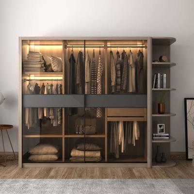 China Modern Sliding Door Wardrobe Closet 180cm Wide Wooden Cupboard with Hanging Rod for sale