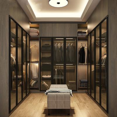 China Modern Glass Door Walk In Closet Wardrobe with Wood Frame Custom Size 1800mm for sale