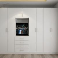 China Modern Solid Teak Wood Wardrobe High Gloss Walk In Closet Custom 2400mm for sale