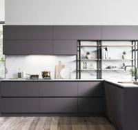China Solid Wood Kitchen Cabinets Plywood MDF L Shaped Set 18mm Thickness Custom Sizes for sale