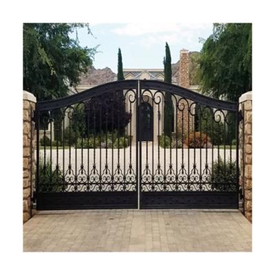 China Customized Wrought Iron Main Gate New Design Entrance Door Powder Coated 5 Year Warranty for sale