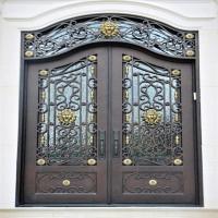 China Customized Wrought Iron Main Gate New Design Entrance Door Powder Coated 5 Year Warranty for sale