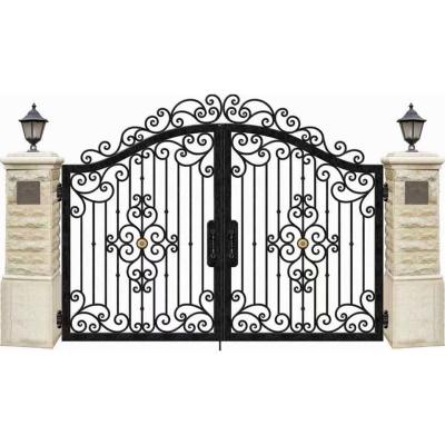 China Custom Wrought Iron Double Door Gate 2000mm Height Powder Coated Main Entrance Design for sale