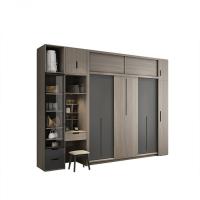 China Melamine Board Sliding Door Wardrobe with Mirror 1800mm Custom Wood Furniture for Hotel Apartment for sale