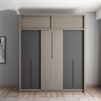 China Melamine Board Sliding Door Wardrobe with Mirror 1800mm Custom Wood Furniture for Hotel Apartment for sale